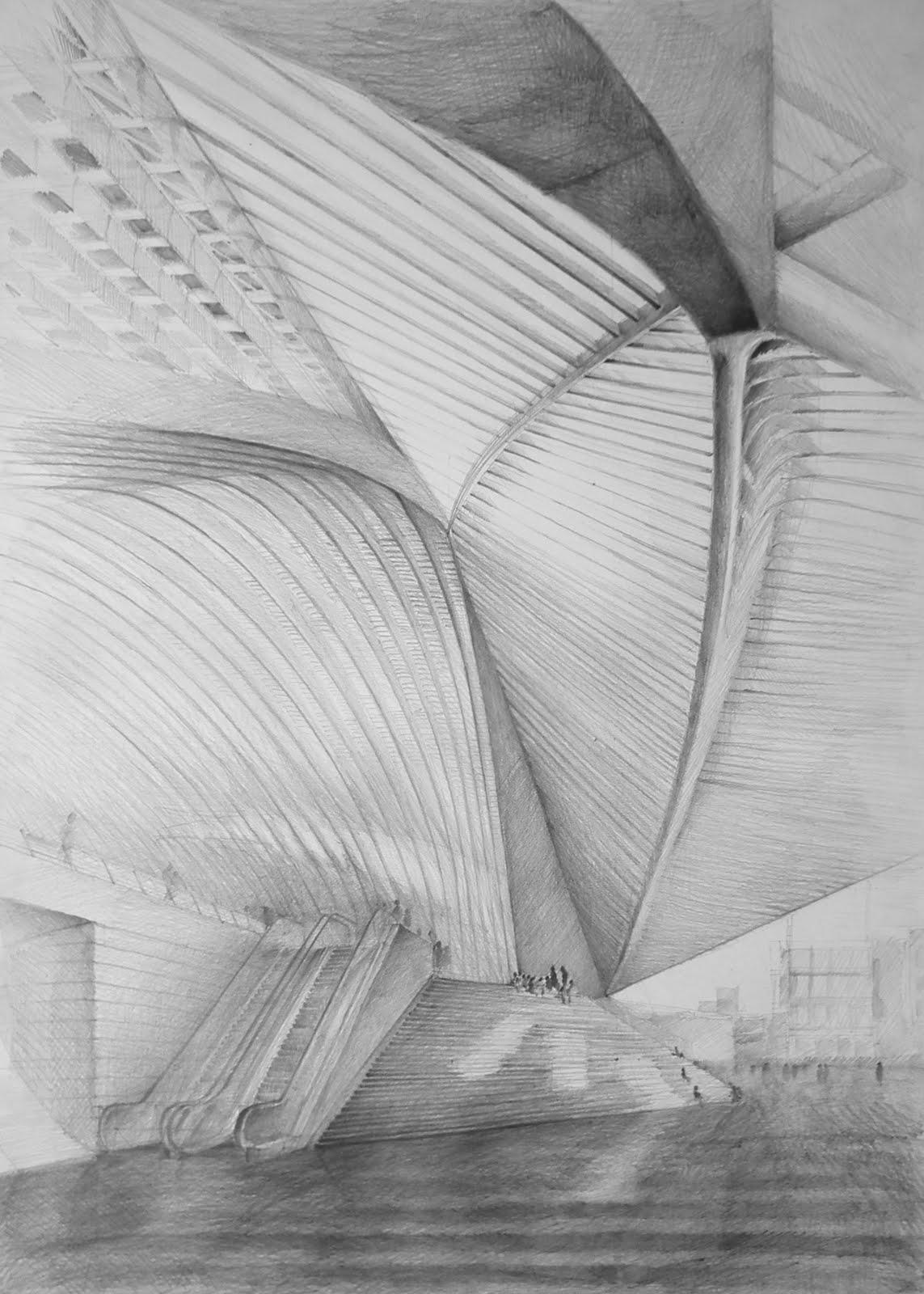 Architect Santiago Calatrava, Liège-Guillemins TGV, Liège, drawing by ...